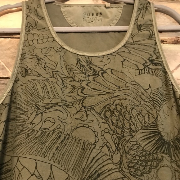 Guess | Tops | Guess Hunter Green With Black Floral Outline Tank | Poshmark